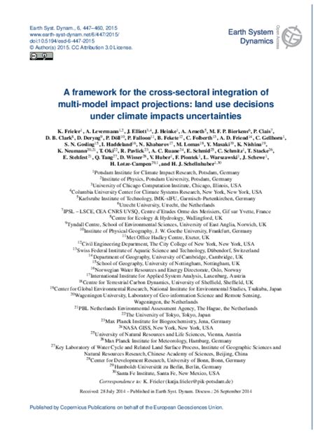 Pdf A Framework For The Cross Sectoral Integration Of Multi Model Impact Projections Land Use