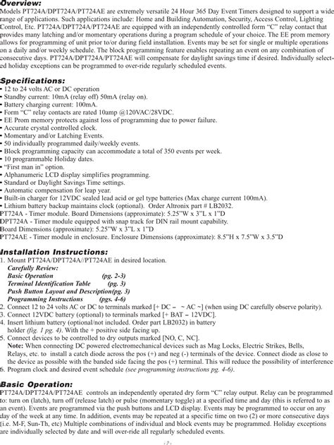 Locks Altronix Pt724a Time Controller Installation Guide Timer