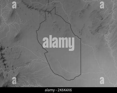 Wajir County Of Kenya Grayscale Elevation Map With Lakes And Rivers