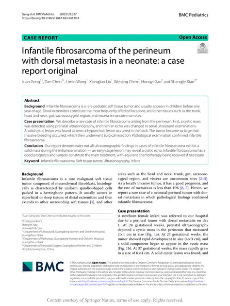 Pdf Infantile Fibrosarcoma Of The Perineum With Dorsal Metastasis In