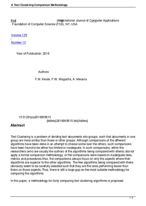 Pdf A Text Clustering Comparison Methodology