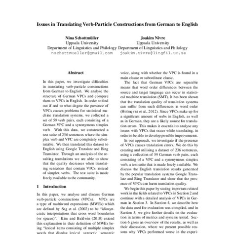issues in translating verb particle constructions from german to