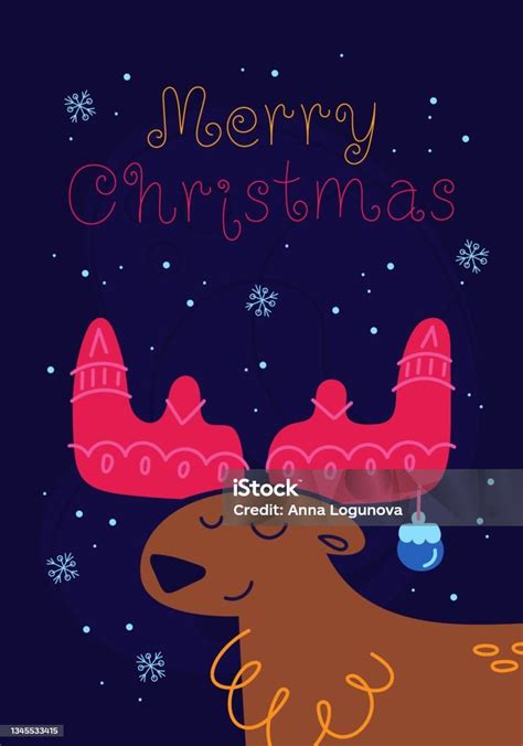 쾌활한 휴일 사슴 카드 포스터 전단지의 메리 크리스마스 템플릿 새해 복 많은 귀여운 만화 일러스트 벡터 0명에 대한 스톡 벡터 아트 및 기타 이미지 Istock
