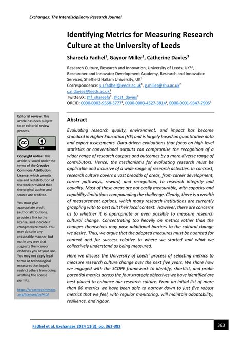 Pdf Identifying Metrics For Measuring Research Culture At The