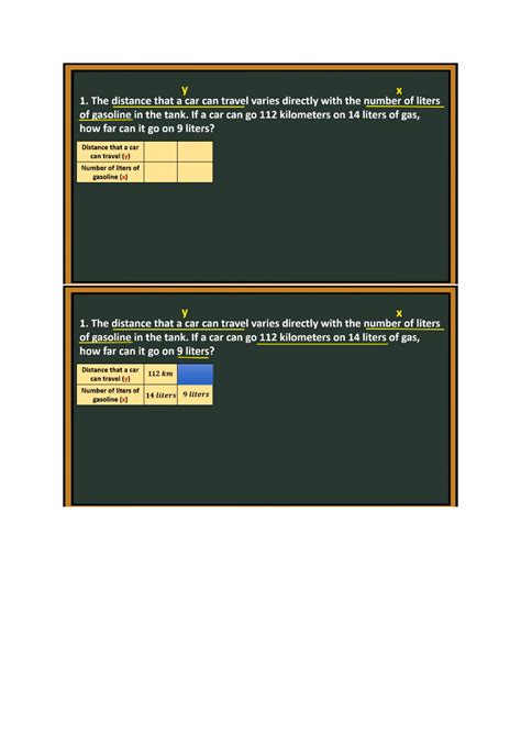 Solves Problems Involving Variation Y X 1 The Distance That A Car Can Travel Varies Directly
