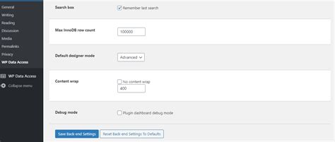 Wp Data Access Settings Back End Click To Enlarge Wp Data Access