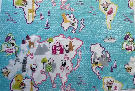 Hello Kitty Map Safari Fabric Fq Remnant Piece Etsy