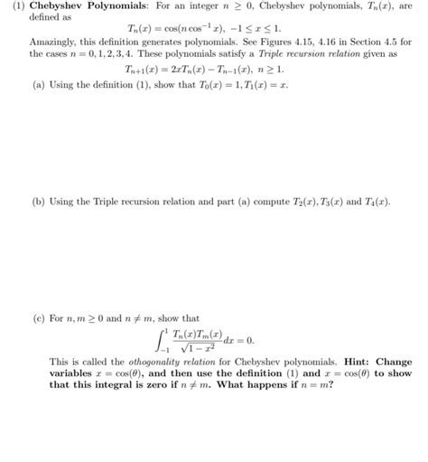 Solved Chebyshev Polynomials For An Integer N Chegg