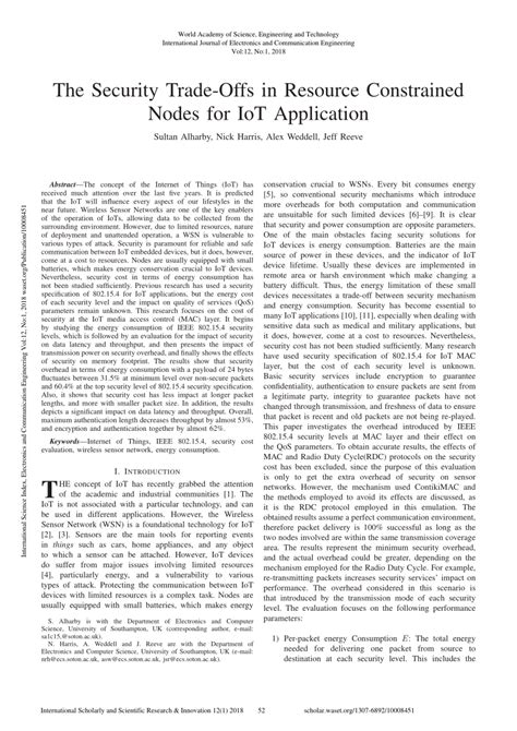 Pdf The Security Trade Offs In Resource Constrained Nodes For Iot Application