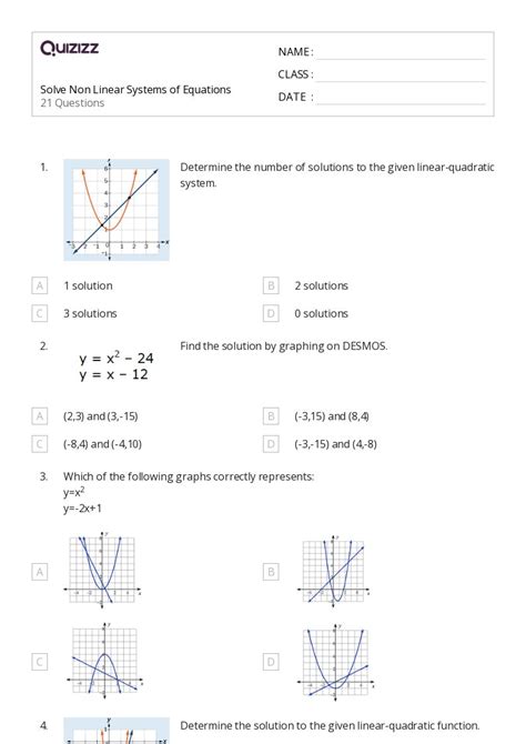 50 System Of Equations And Quadratic Worksheets For 10th Grade On