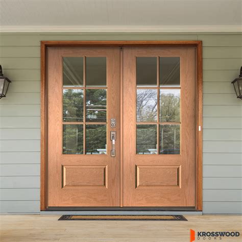 Fiberglass 6 Lite Clear Glass Window Wood Like Double Door Krosswood