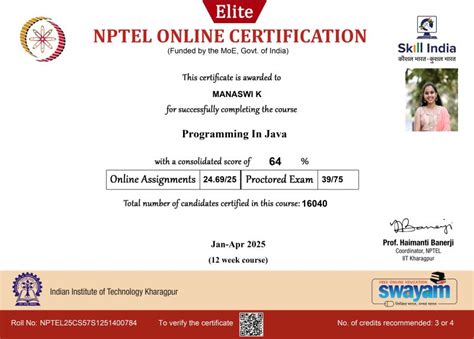 Java Nptel Programming Learning Computerscience Certification Manaswik Manaswi Kochi