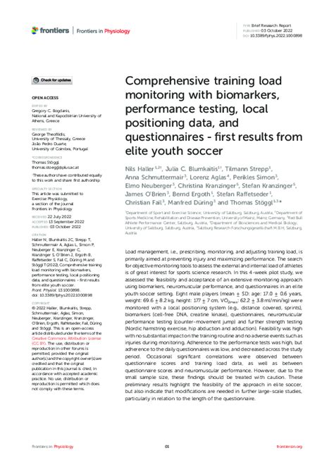 Pdf Comprehensive Training Load Monitoring With Biomarkers Performance Testing Local