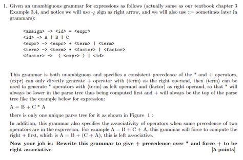 Solved Given An Unambiguous Grammar For Expressions As Chegg