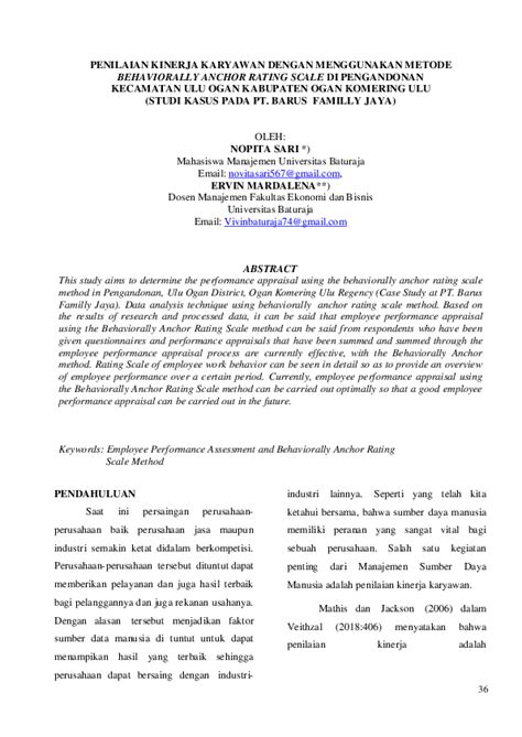 Pdf Penilaian Kinerja Karyawan Dengan Menggunakan Metode Behaviorally Anchor Rating Scale Di Pdf Penilaian Kinerja Karyawan Dengan Menggunakan Metode Behaviorally Anchor Rating Scale Di