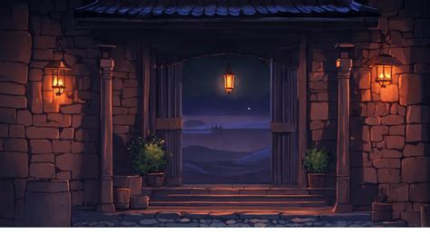 Lexica A Similar Image Old Cassel Entrance With Big Old Side Pilers With Hanging Firelight