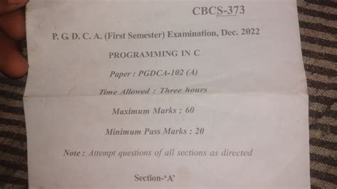 c programming question paper first semester december 2022 pgdca apsu