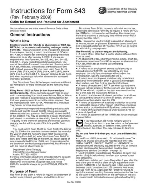 Instructions For Form 843 Claim For Refund And Request For Abatement Pdf