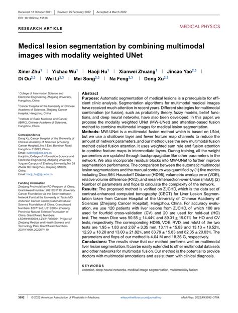 Medical Lesion Segmentation By Combining Multimodal Images With Modality Weighted UNet Request PDF
