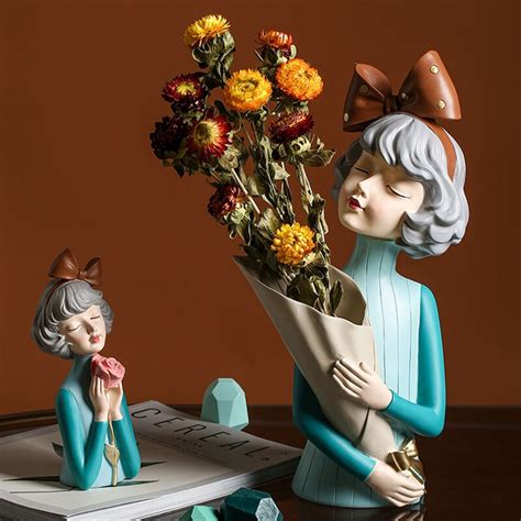Flower Girl Vasecharacter Resin Art Statue Decorat Grandado