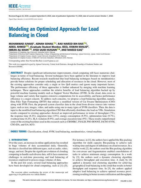 Modeling An Optimized Approach For Load Balancing In Cloud Pdf Support Vector Machine Load