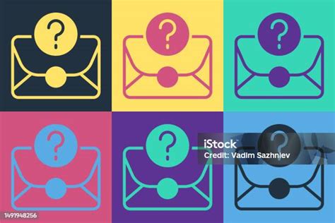 색상 배경에 격리 된 물음표 아이콘이있는 팝 아트 봉투 물음표 기호가 있는 문자입니다 이메일로 요청을 보내십시오 벡터 고풍스런에 대한 스톡 벡터 아트 및 기타 이미지