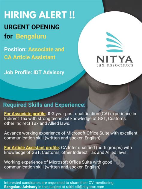 Puneet Bansal On Linkedin Jobopening Hiring Ca Advisory Caarticle Nityataxassociates