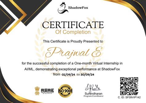 Prajwal E On Linkedin Internship Shadowfox Machinelearning Learningjourney Computerscience