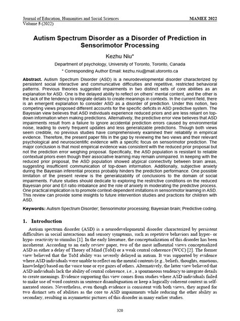 Autism Spectrum Disorder As A Disorder Of Prediction In Sensorimotor Processing Pdf Autism