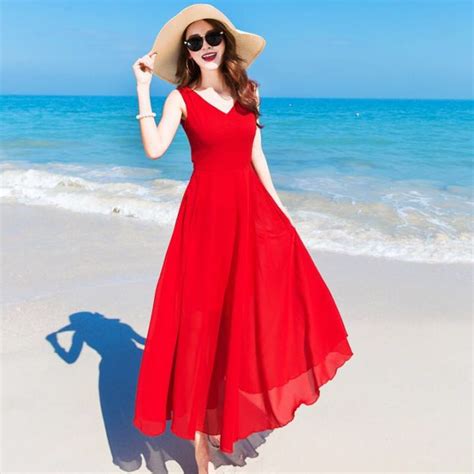 โบฮีเมียนยาว กระโปรง ชายหาด เดรส ผู้หญิง ฤดูร้อน สไตล์ใหม่ Holiday Coast Big Flounce พรางหุ่น