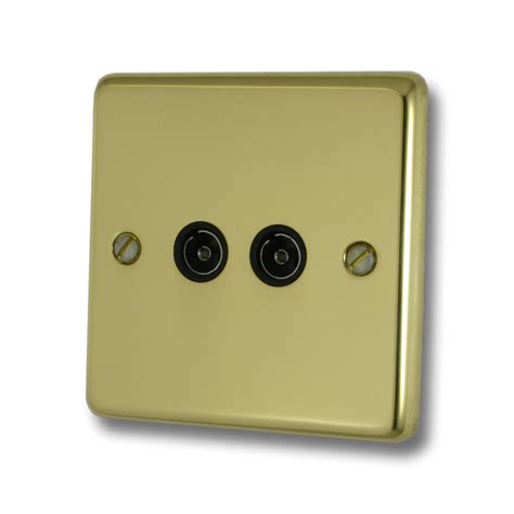 Gh Contour Polished Brass Tv Socket 2 Gangblack Insert