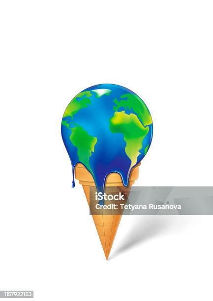 지구 아이스크림은 흰색 배경 수직 벡터 그림에 고립 된 녹고있다 행성 지구에 대한 스톡 벡터 아트 및 기타 이미지 행성 지구 지구본 녹기 Istock