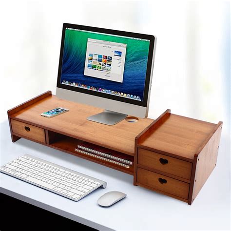 Wuzstar Bamboo Computer Monitor Stand Riser Desk Organizer Stand Laptop