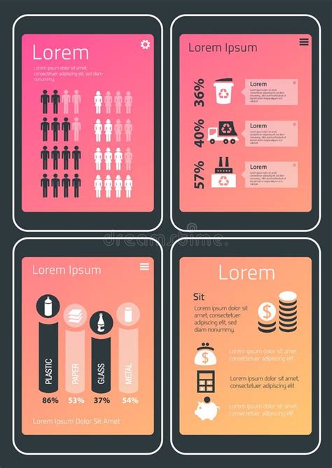 Mobile App Ui Chart And Diagram Screens Mockup Kit Stock Vector