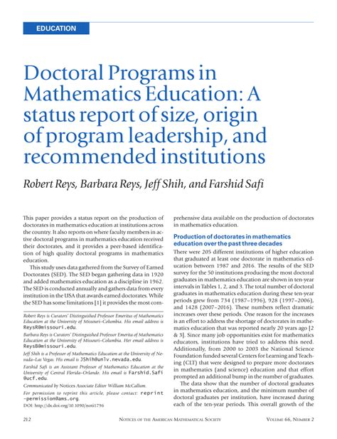 Pdf Education Doctoral Programs In Mathematics Education A Status Report Of Size Origin Of