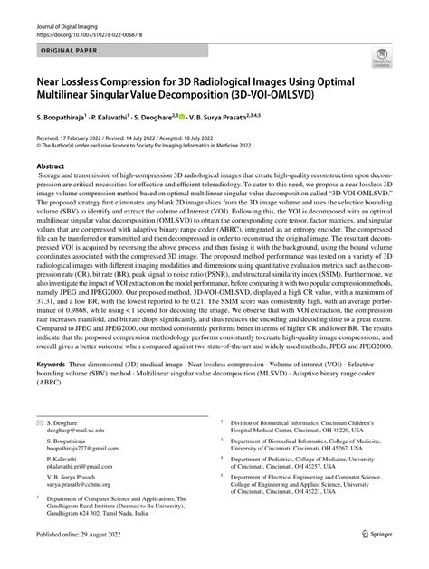 Pdf Near Lossless Compression For 3d Radiological Images Using Optimal Multilinear Singular