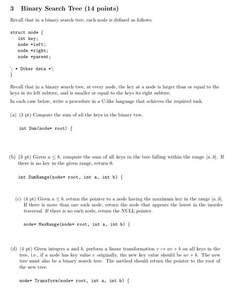 solved 3 binary search tree 14 points recall that in a