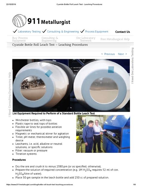 Cyanide Bottle Roll Leach Test Leaching Procedures Pdf Cyanide Sodium Hydroxide