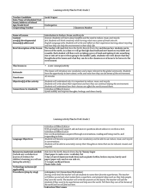 Lesson Plan Reduce Reuse And Recycle Pdf Reuse Recycling