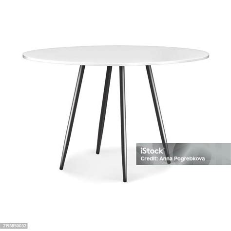 흰색 원형 조리대와 검은색 금속 다리가 있는 테이블 사실적인 3d 벡터 모형 네 발 달린 원형 카운터 데스크 모형 3차원 형태에