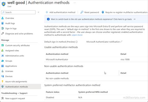 find mfa setting status with authentication methods policy report
