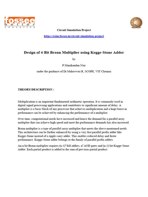 4 bit braun multiplier with kogge stone adder pdf electronic