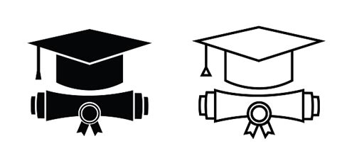 졸업 모자와 졸업장 아이콘은 단순한 디자인과 대비되는 색상으로 교육 성과를 보여줍니다 개념 기호에 대한 스톡 벡터 아트 및 기타 이미지 개념 기호 검은색 교육
