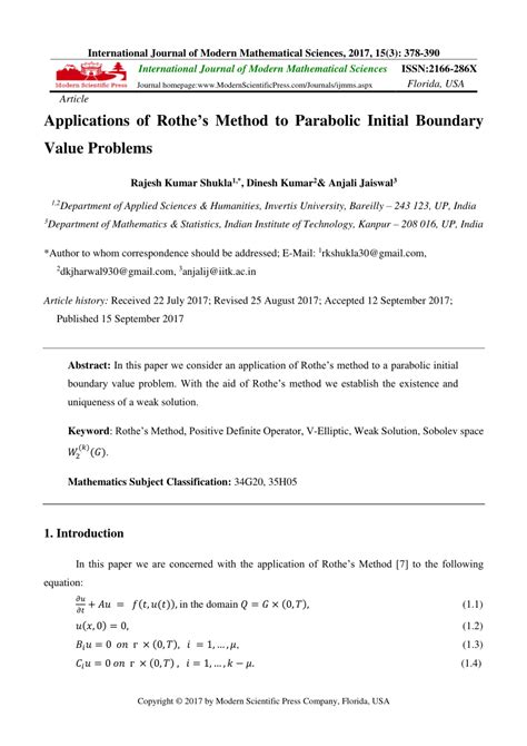 Pdf Applications Of Rothes Method To Parabolic Initial Boundary Value Problems