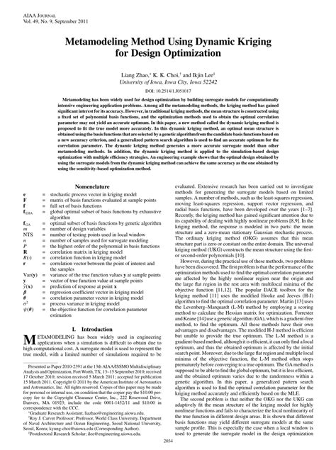Pdf Metamodeling Method Using Dynamic Kriging For Design Optimization