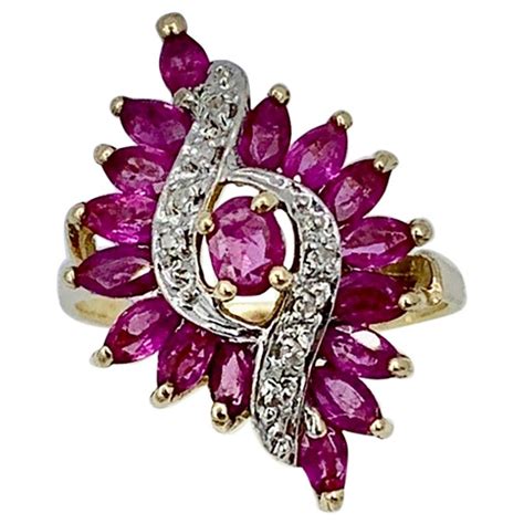 Marquise Ruby Diamond Waterfall Ballerina Ring Retro Cocktail Fashion Gold For Sale At 1stdibs
