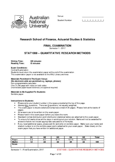 Stat1008 Final 2017s1 Semester 1 Final Examination 2017 Stat1008