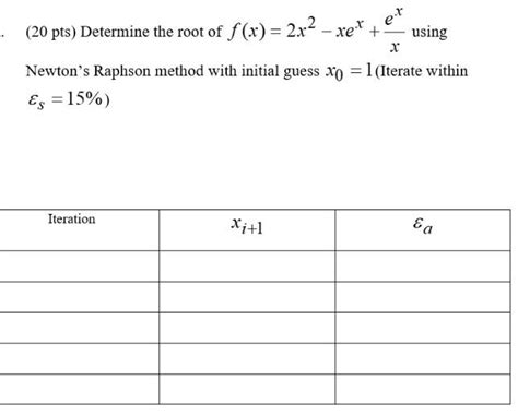 Solved 20 Pts Determine The Root Of Fx2x2−xexxex Using