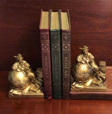 Vintage Bronze Bookends Of Columbus And Globe Pm Craftsman Bookends