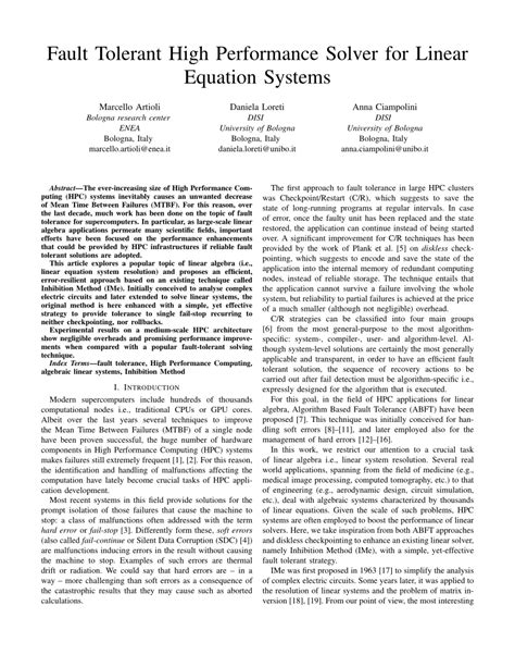 Pdf Fault Tolerant High Performance Solver For Linear Equation Systems